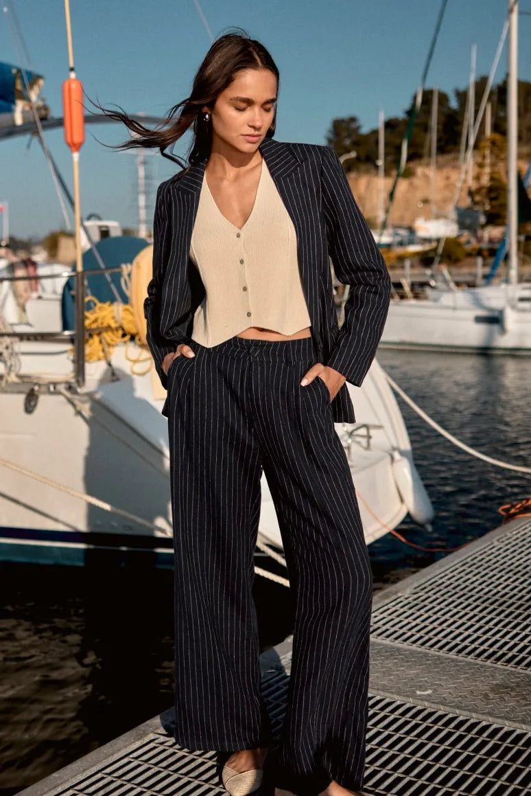 Pantalon Mujer Docas Stripes Azul - Lino – Froens